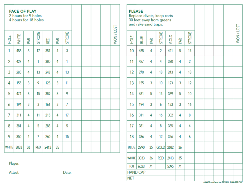 Scorecard - Hooper Golf Course